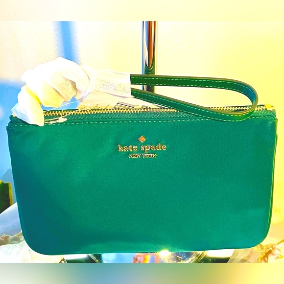 kate spade | Bags | Nwt Kate Spade Dark Emerald Green Nylon Wristlet ...
